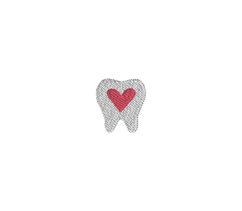 Mini Tooth With Heart Machine Embroidery Design