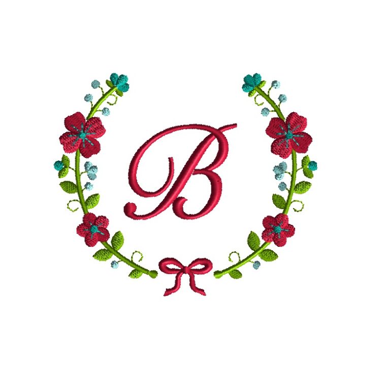 Flower Wreath Font Frame Embroidery Design for Machine Embroidery