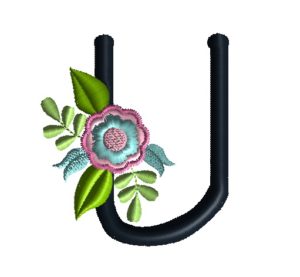 Letter U Floral Alphabet Font Machine Embroidery Design