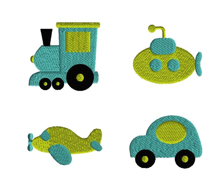 Mini Transportation Machine Embroidery Design Set - 3 sizes each