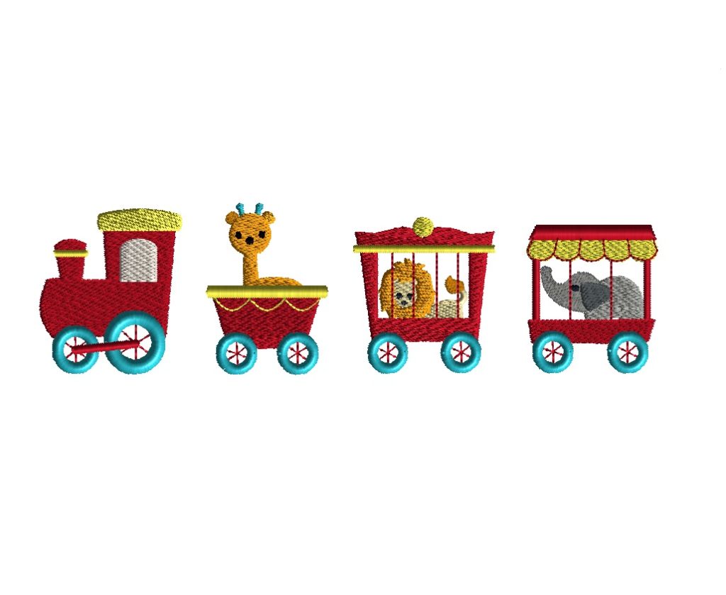 Mini Animal Train Machine Embroidery Design Set - 3 sizes each