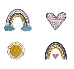 Mini Boho Modern Rainbow Machine Embroidery Design Set
