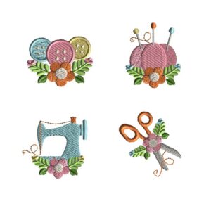 Mini Sewing Designs with Flowers Machine Embroidery Design Set