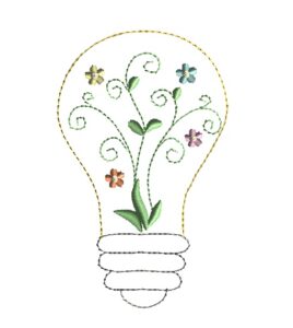 Light Bulb with Flowers Machine Embroidery Design
