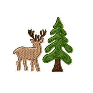 Mini Deer and Pine Tree Machine Embroidery Design