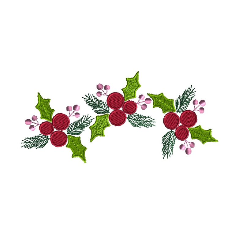 Mini Holly and Berries Machine Embroidery Design