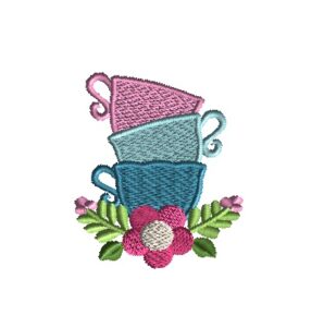 Mini Teacup Stack with Flowers Machine Embroidery Design